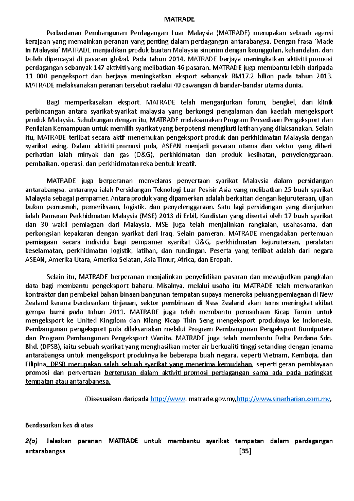 Latihan kes Peranan Matrade - MATRADE Perbadanan Pembangunan ...