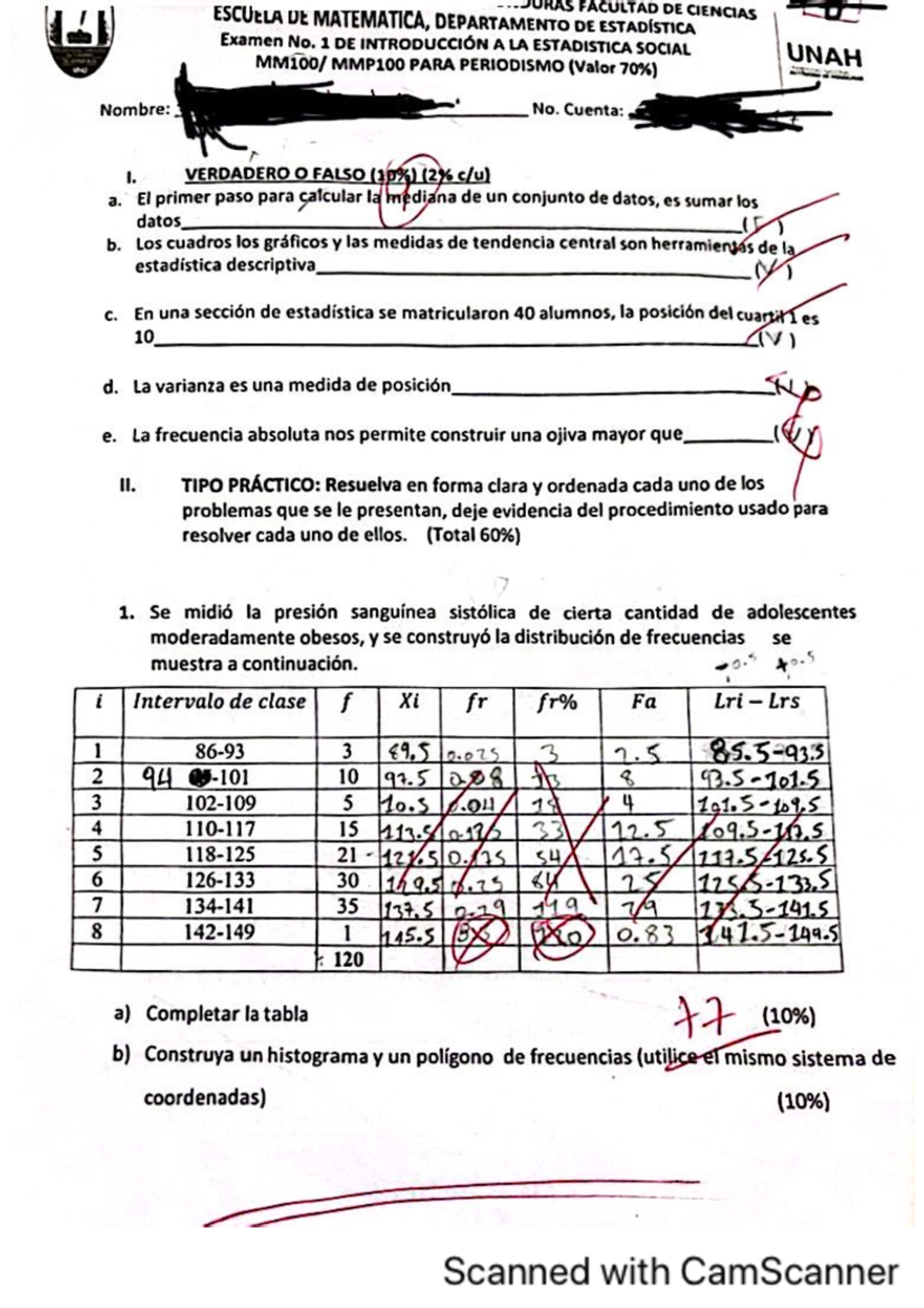 Exámen 1 y 2 de estadística UNAH - Introducción a la Estadística Social - Studocu