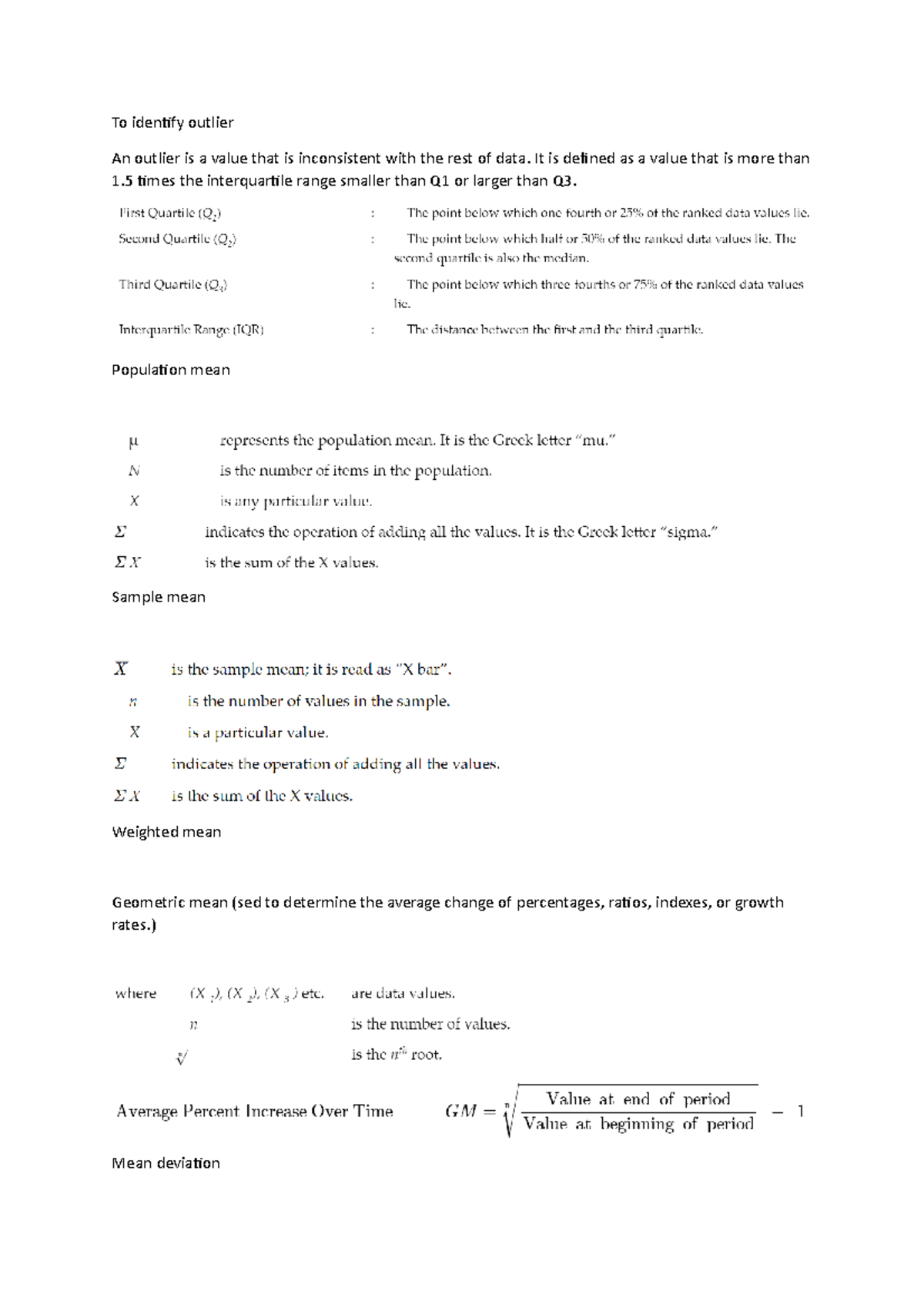 Bus105 formula - To identify outlier An outlier is a value that is inconsistent with the rest of ...