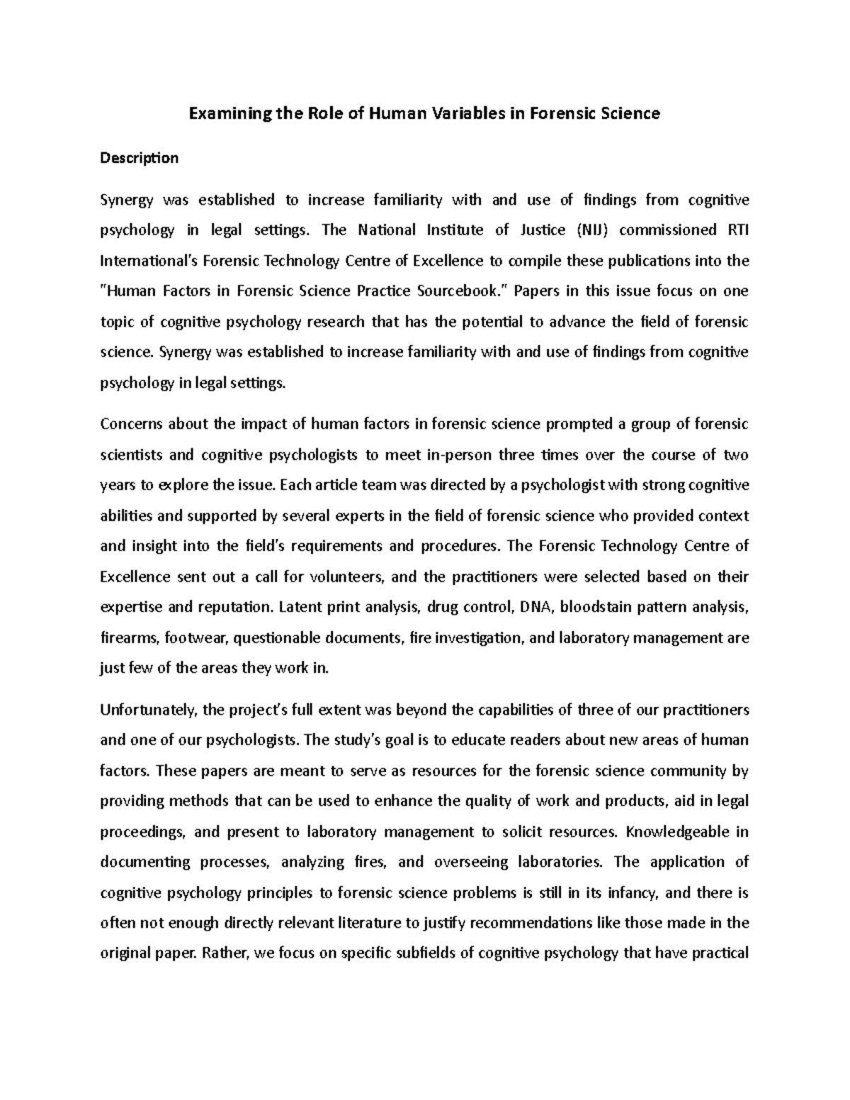 Examining the Role of Human Variables in Forensic Science - Examining ...