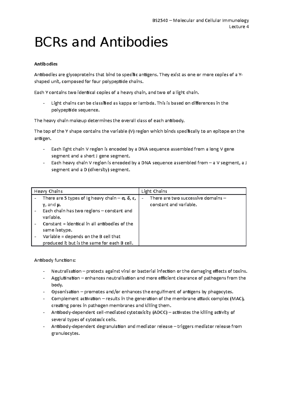 4 - BCRs and Antibodies - BS2540 – Molecular and Cellular Immunology ...