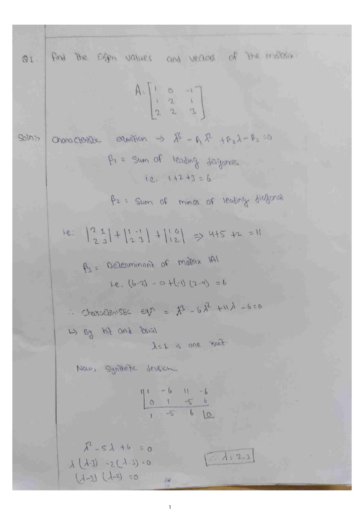 Maths assignment - Q1. find the Eigen values and veclers of the matrix I 2 2 3 Characteristic ...