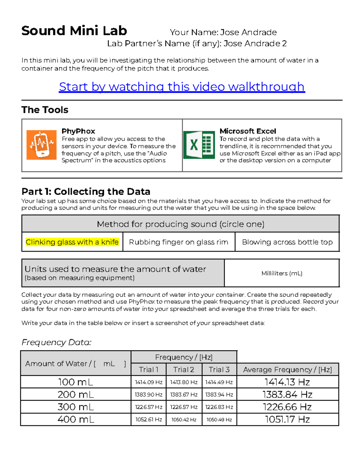 Sound Mini Labs - 8636282 - Sound Mini Lab Your Name: Jose Andrade Lab ...