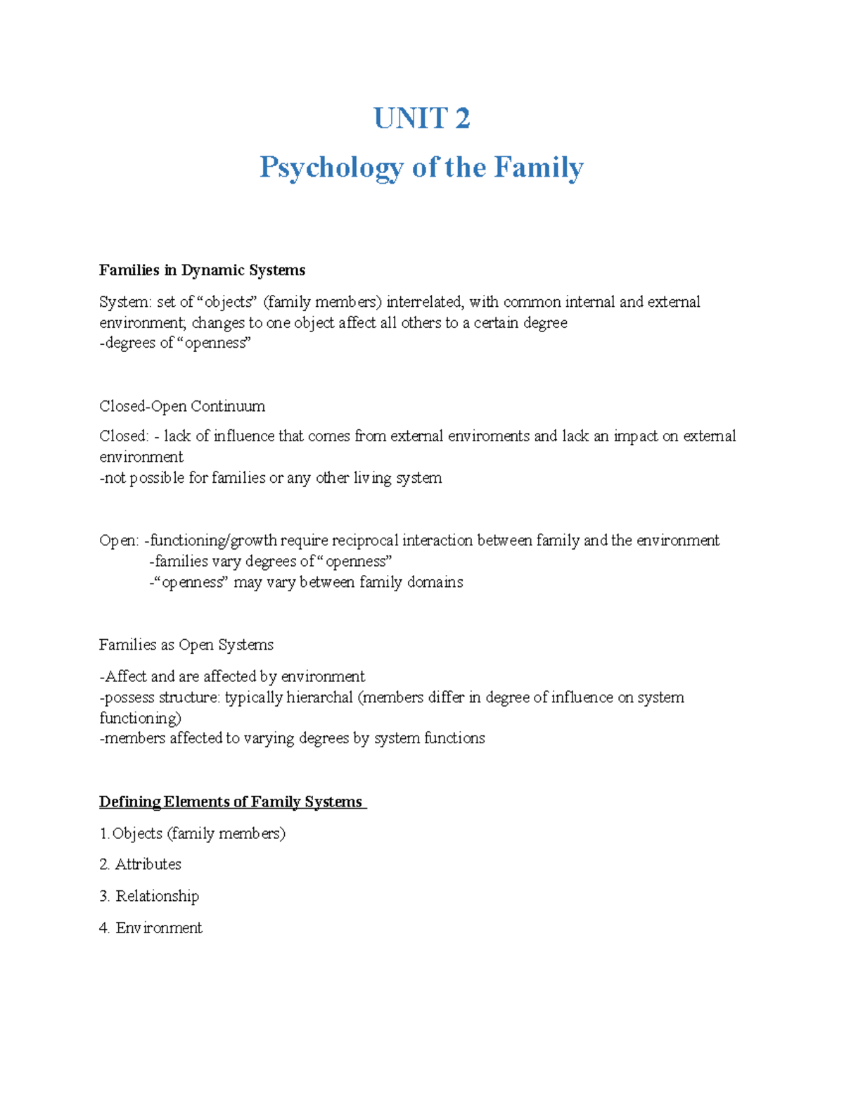 Psychology of the family unit 2 lectures - UNIT 2 Psychology of the ...