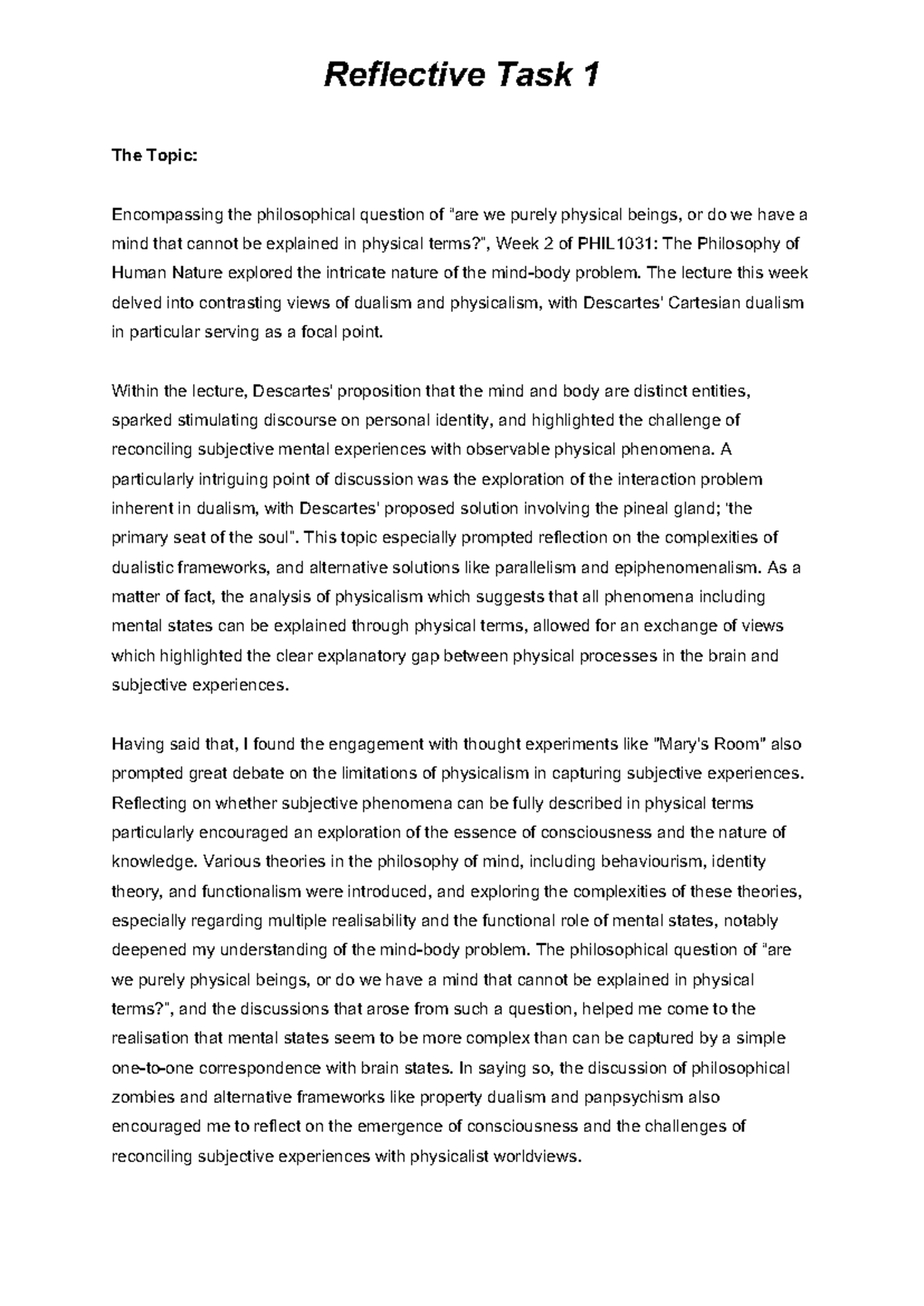 Reflective Task 1 - The lecture this week delved into contrasting views ...