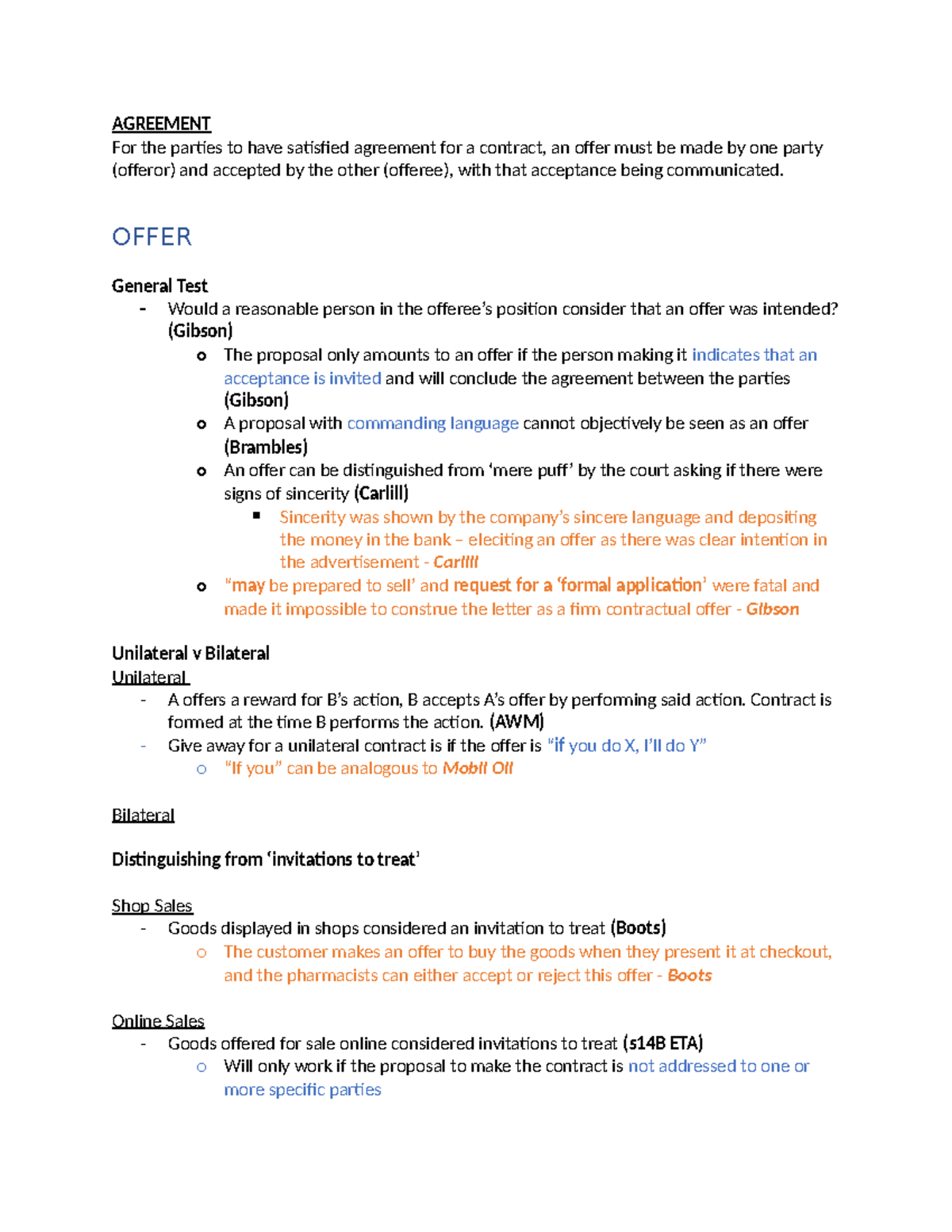 Contract Exam Script - AGREEMENT For the parties to have satisfied ...