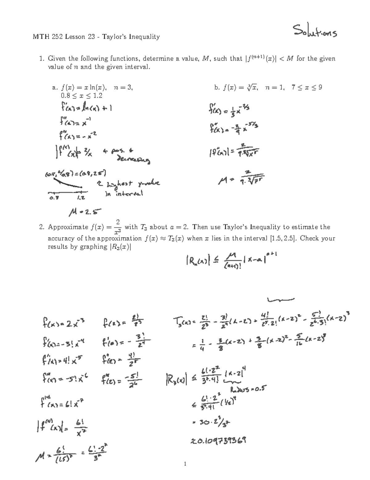 Taylor 2 - health - MTH 252 Lesson 23 - Taylor’s Inequality Given the ...