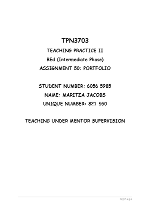 Tps3703 - Unisa - Teaching practise3 - Studocu