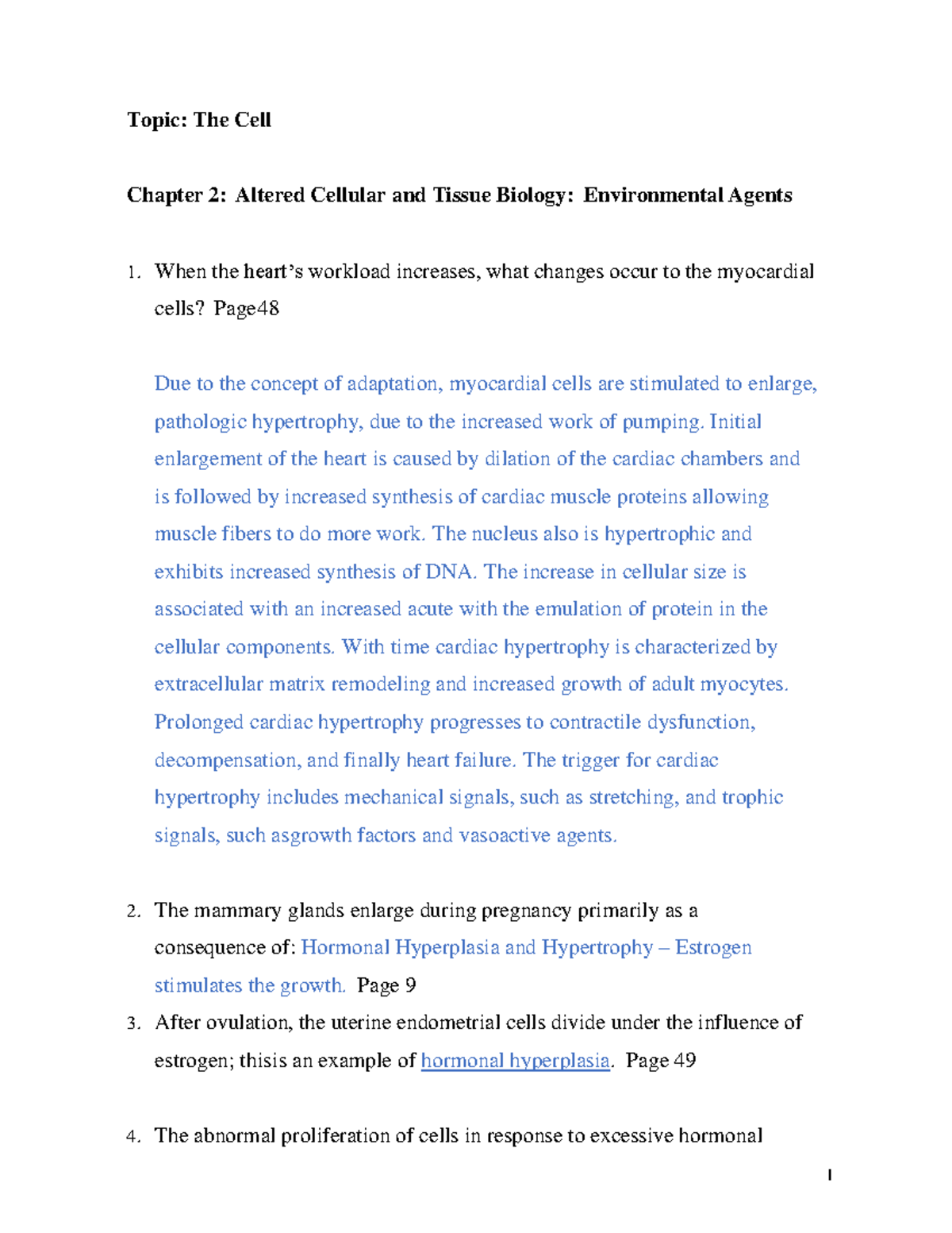 Week 1 The Cell Study Questions - Topic: The Cell Chapter 2: Altered ...