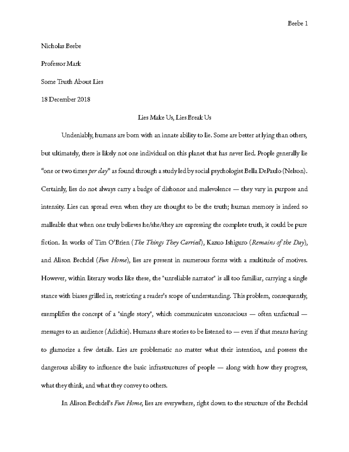 Lies Make Us, Lies Break Us - Nicholas Beebe Professor Mark Some Truth ...