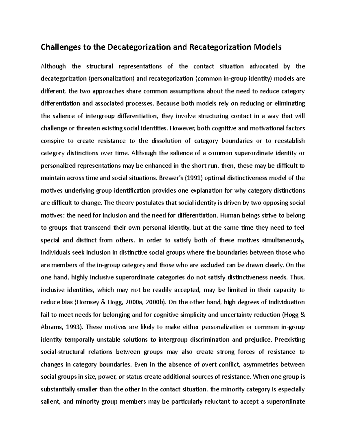 Challenges to the Decategorization and Recategorization Models ...