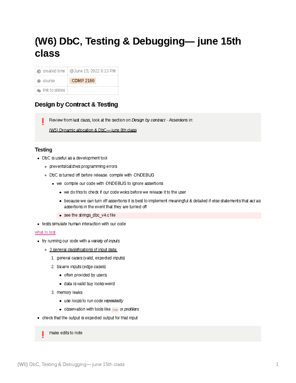(W6) Db C Testing Debugging june 15th class - (W6) DbC, Testing ...
