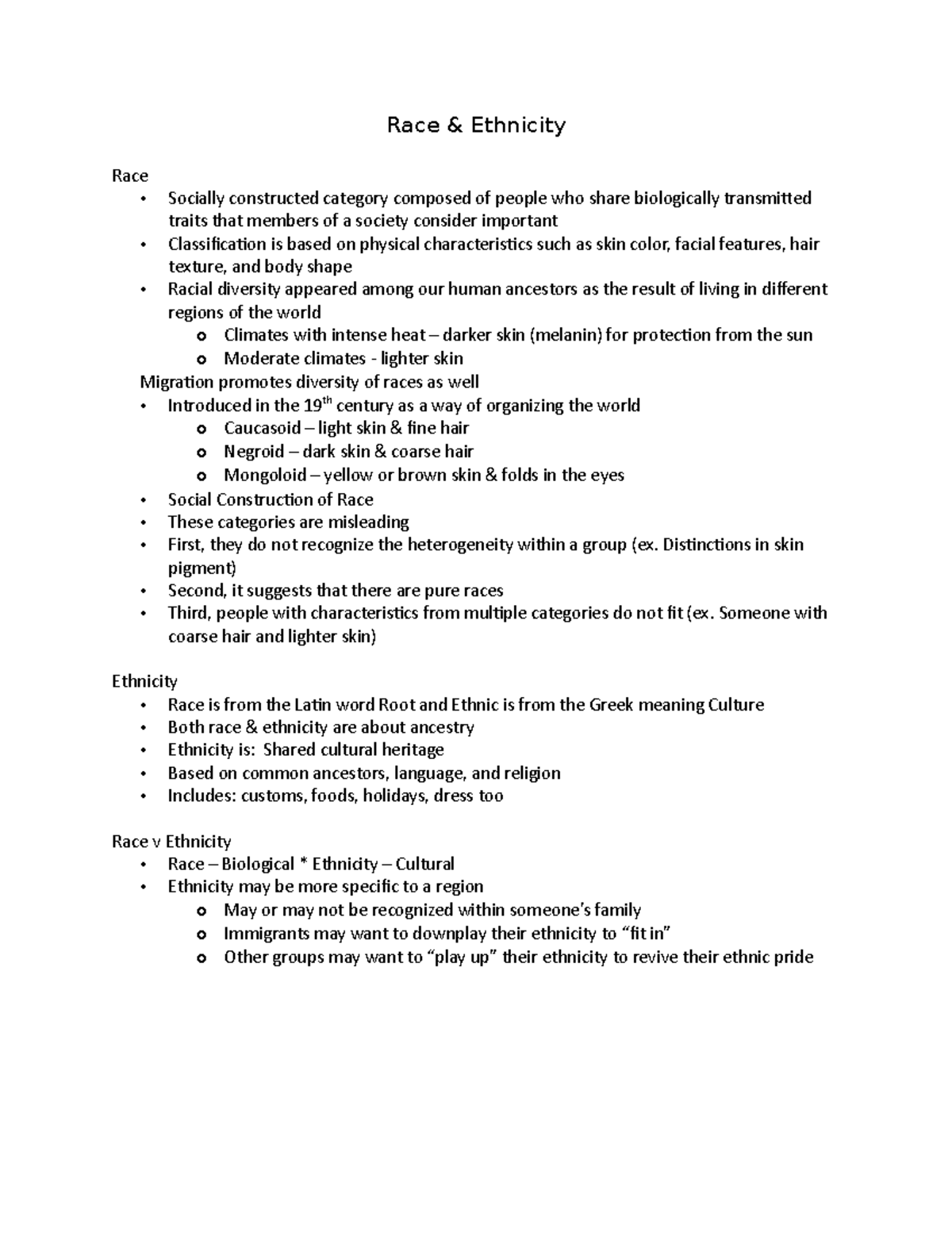 Race and Ethnicity - Lecture notes on cultural races and various ...