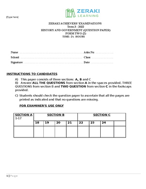 Zeraki Achievers EXAM - ZERAKI ACHIEVERS EXAM TERM 3- BUSINESS STUDIES ...