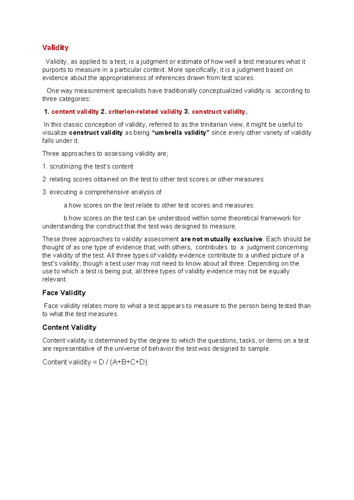 Validity - Validity Validity, as applied to a test, is a judgment or ...