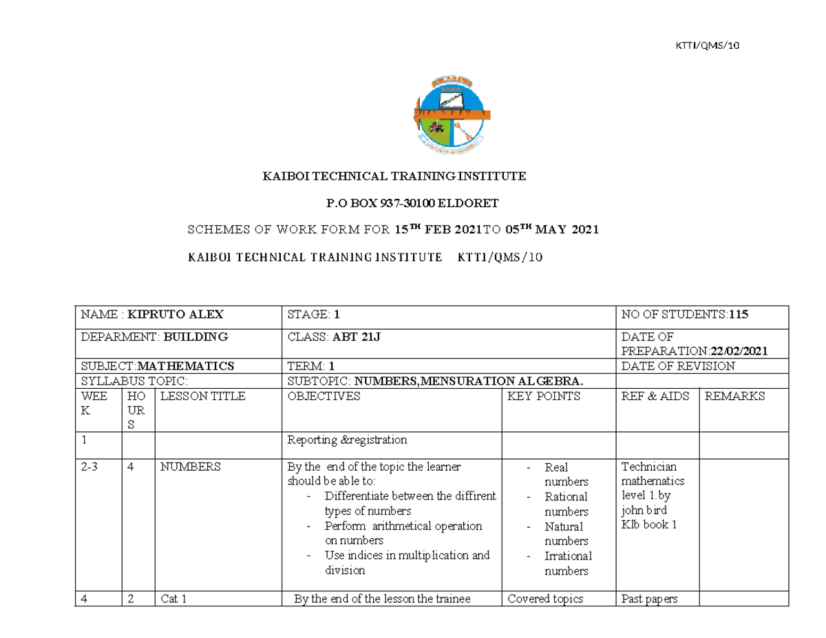 ABT 21J Mathematics - KTTI/QMS/ KAIBOI TECHNICAL TRAINING INSTITUTE P ...