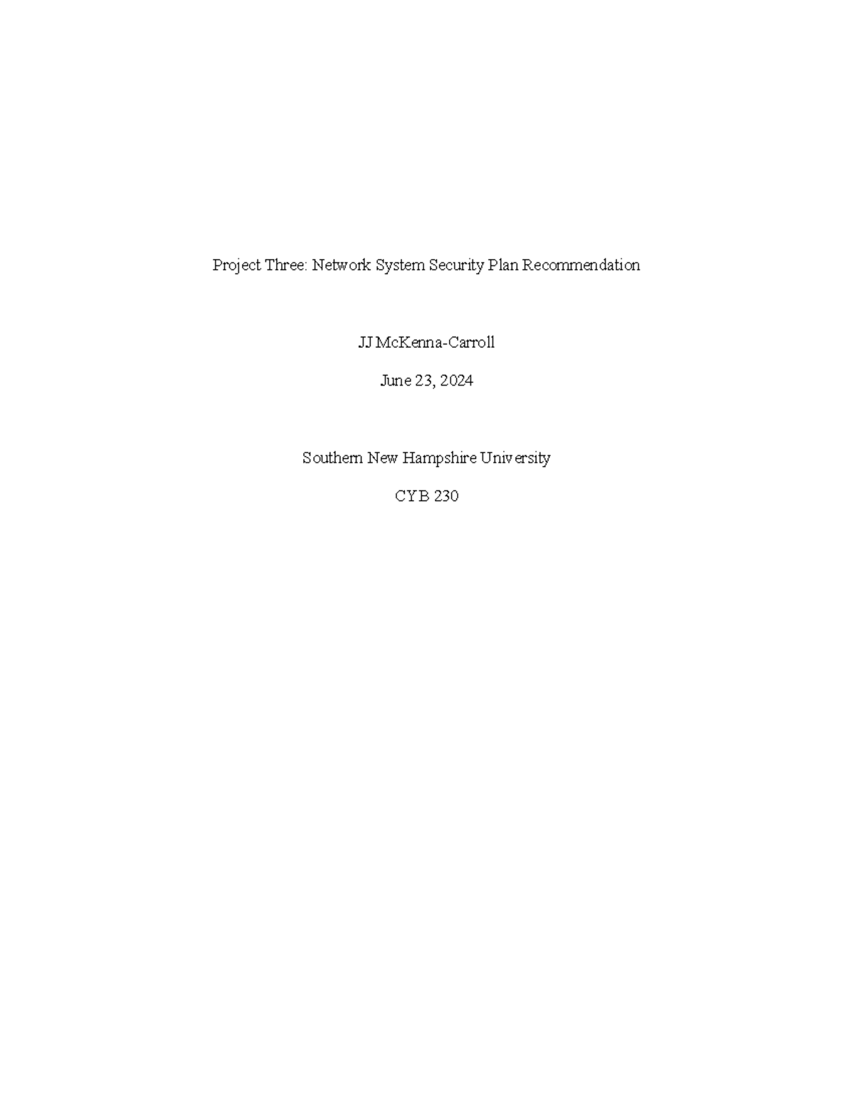 CYB 230 Project 3 - Project Three: Network System Security Plan ...