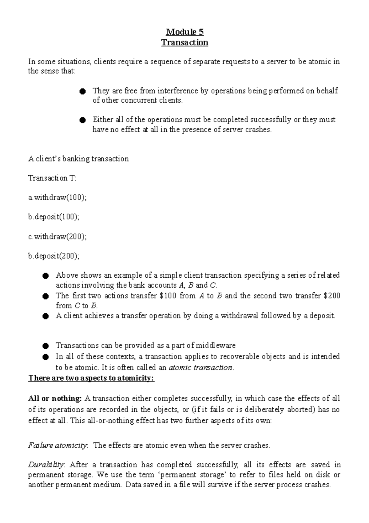 Module 5 DC - DC notes 2015 scheme - Module 5 Transaction In some ...
