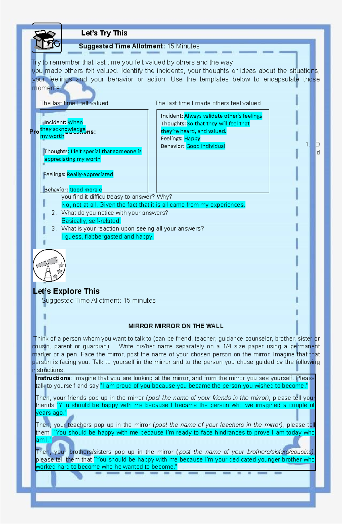 Homeroom Guidance - Let’s Try This Suggested Time Allotment: 15 Minutes ...