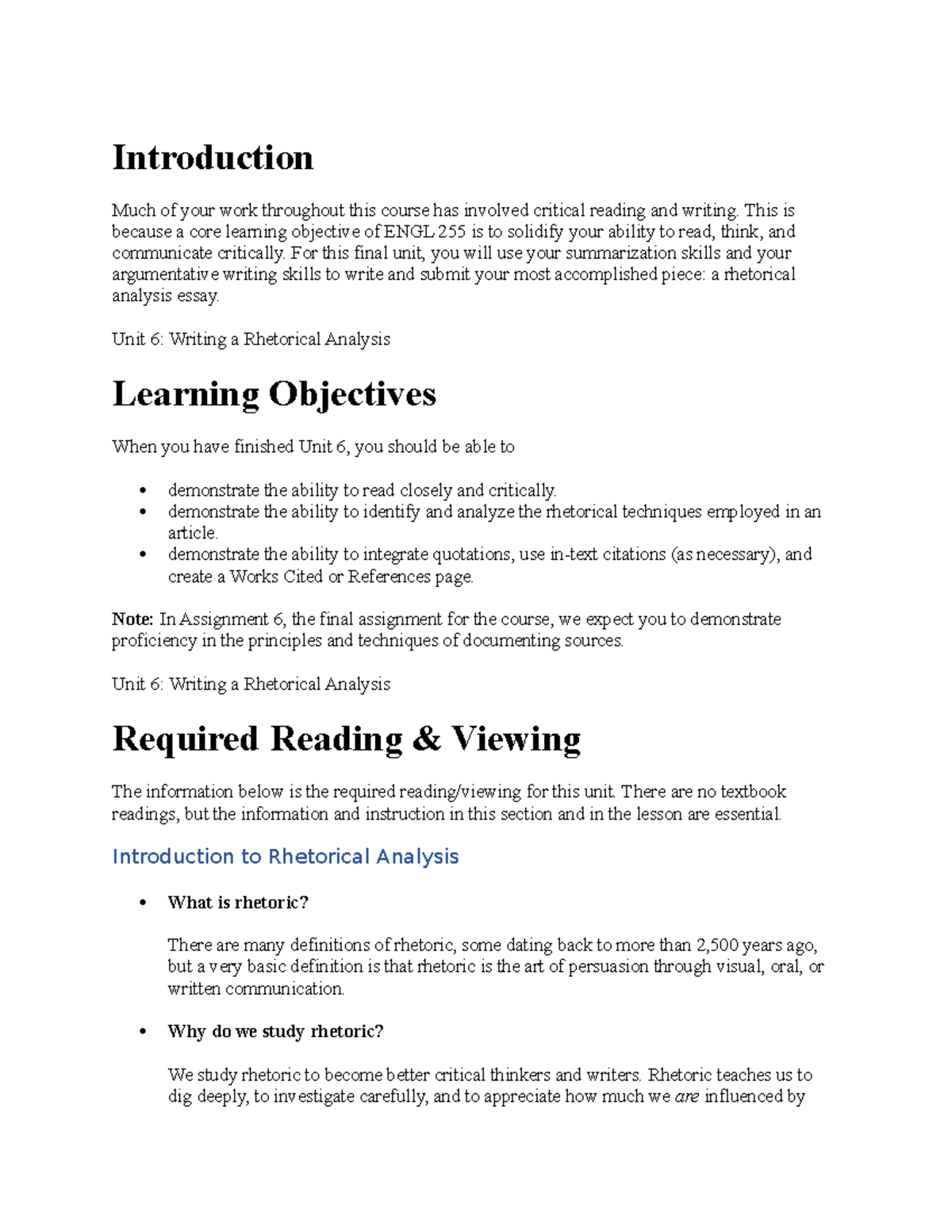 Unit 6 lecture notes and course work - Introduction Much of your work ...