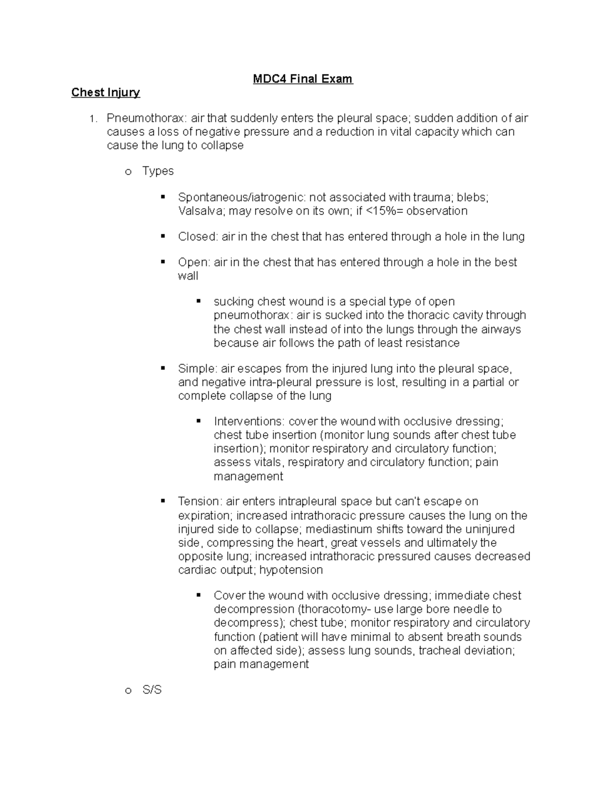 MDC4 Final Exam - Lecture notes 1-11 - MDC4 Final Exam Chest Injury ...
