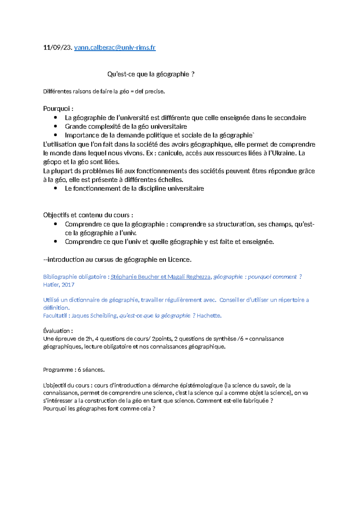 Qu'est ce que la géographie - 11/09/23. yann@univ-rims Qu’est-ce que la ...