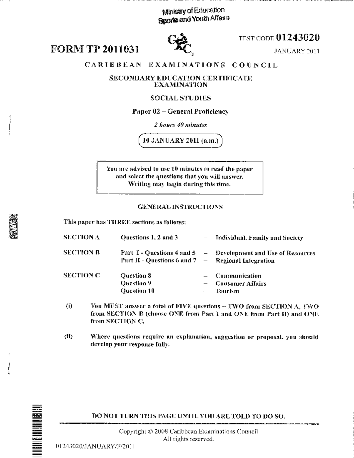 Jan 2011 p2 - Past Papers for Social Studies - ùÎhþüYof Educaüon ...