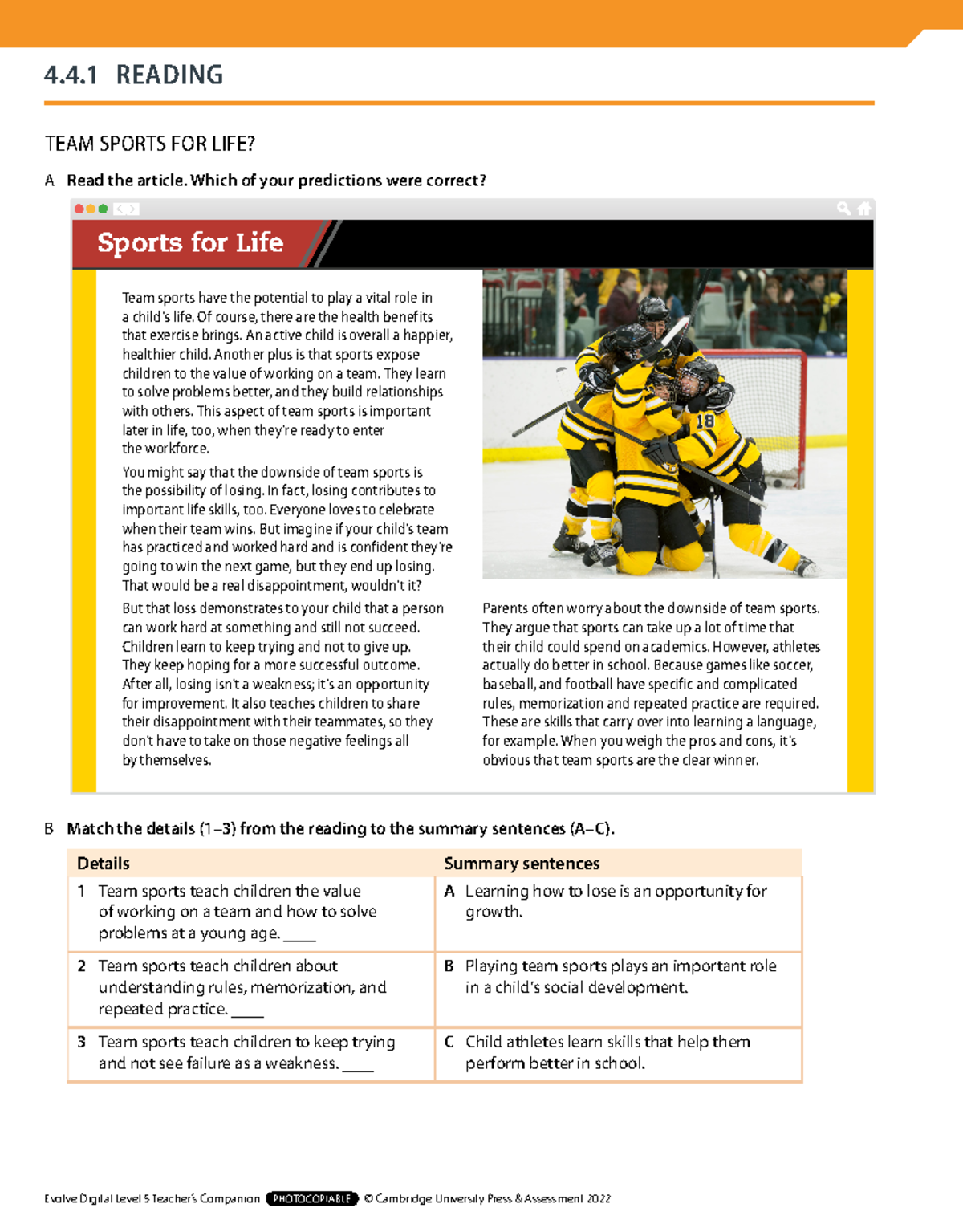 Evolve Digital Level 5 Worksheets 4.4.1 (1) - TEAM SPORTS FOR LIFE? A ...