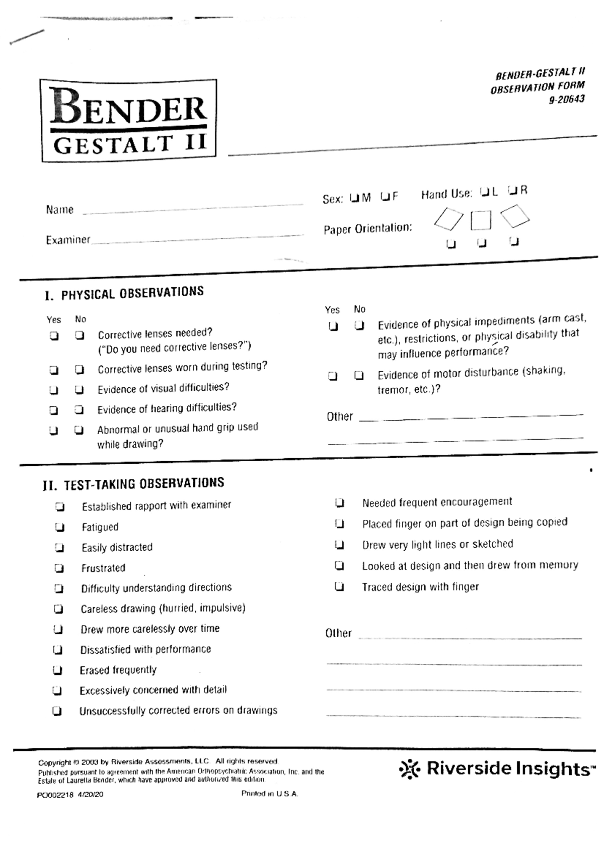 BGT-2 observation form - psychodiagnostic assessment of children - Studocu