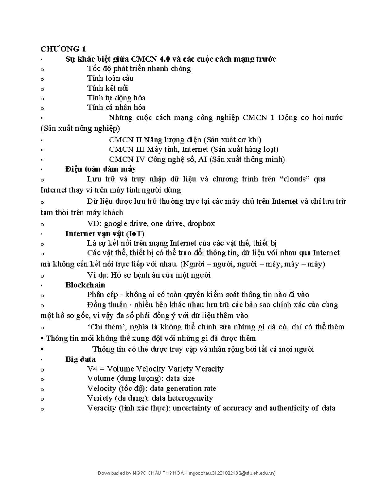 On-tap-khdl - hhhhhhhhhhhhhhh - CHƯƠNG 1 Sự khác biệt giữa CMCN 4 và ...