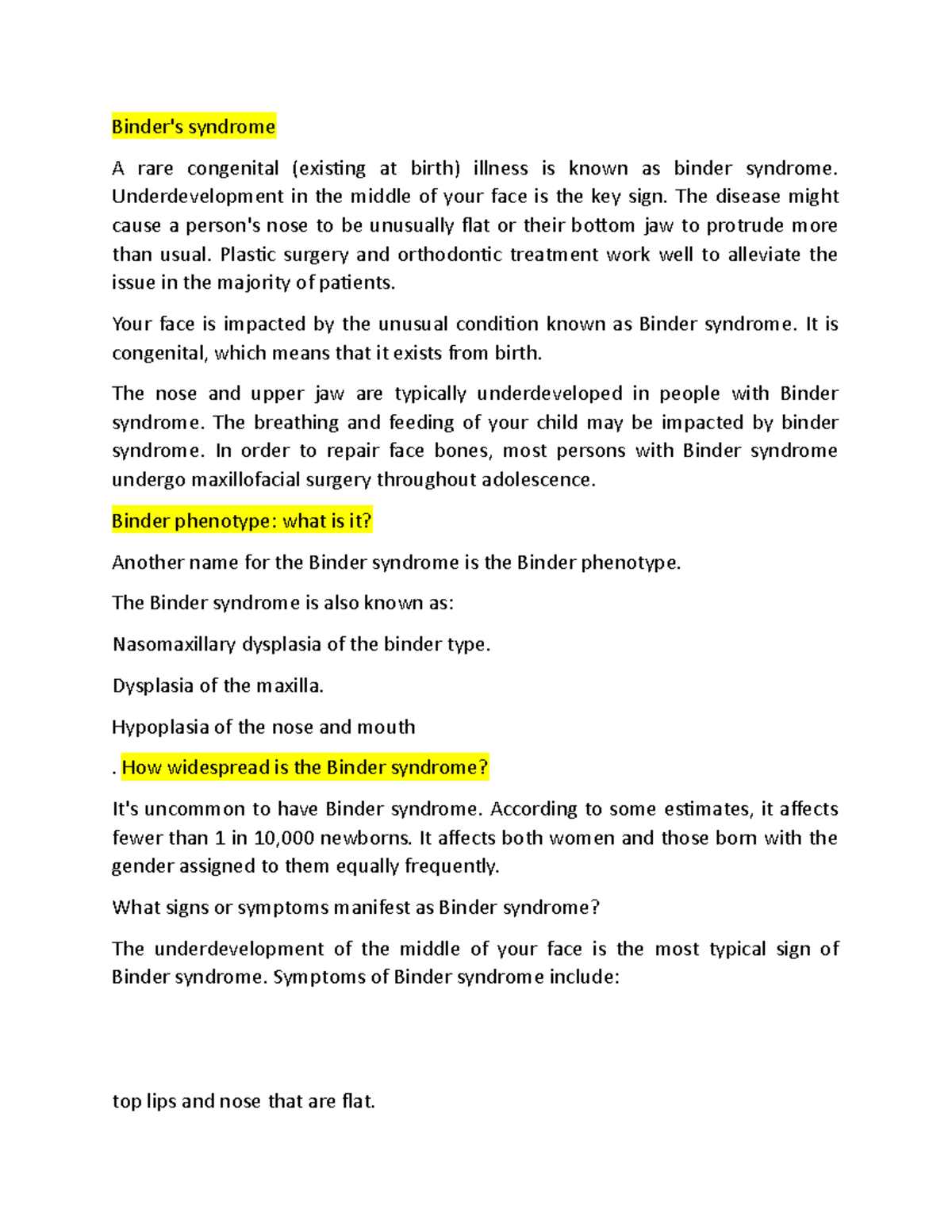 Binder Syndrome - Binder's syndrome A rare congenital (existing at ...