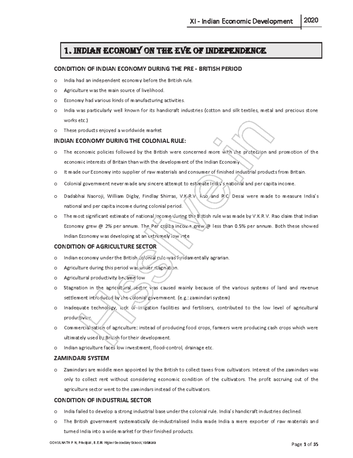 Hsslive-xi-economics-indn-ecnmc-dvlpmnt - 1. INDIAN ECONOMY ON THE EVE ...