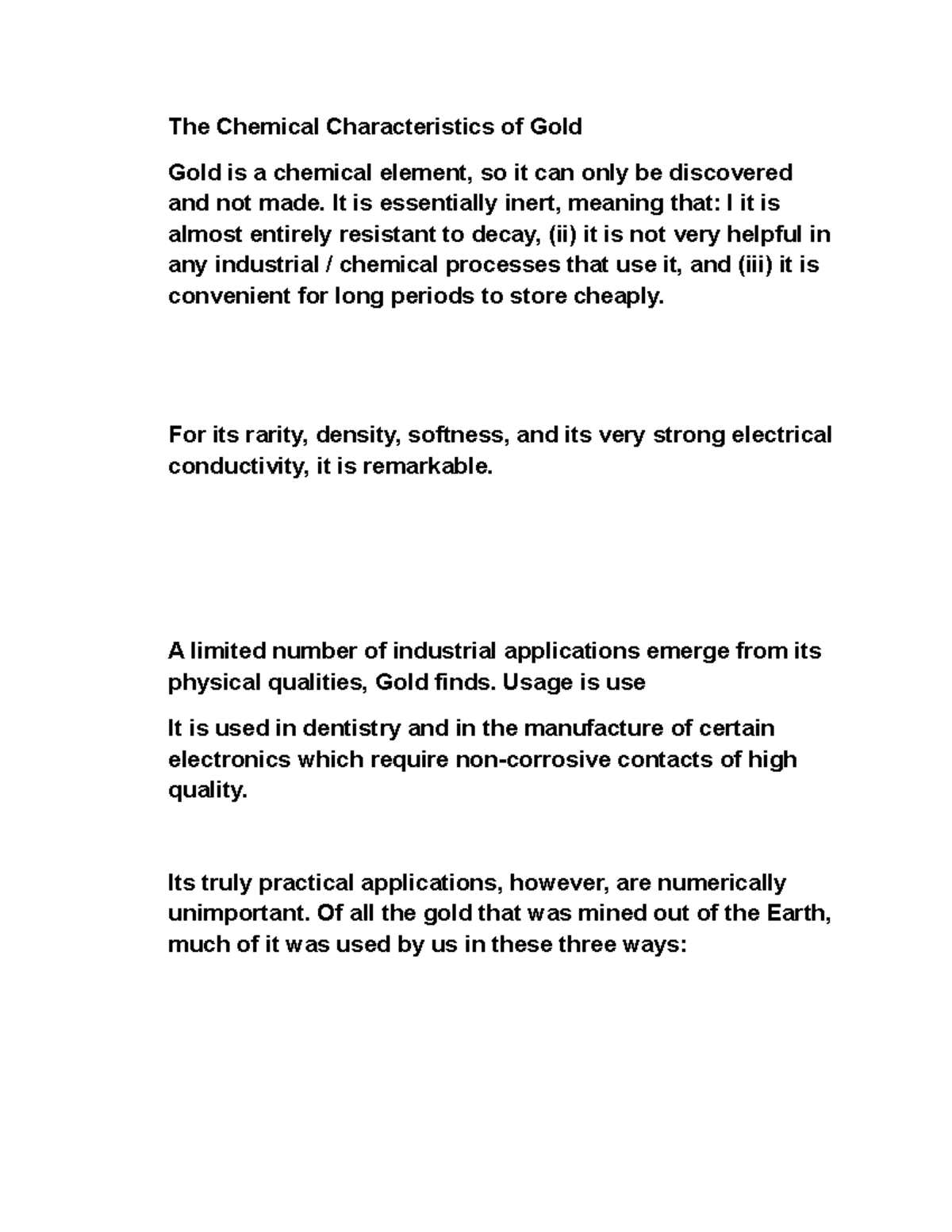 The Chemical Characteristics of Gold - It is essentially inert, meaning ...