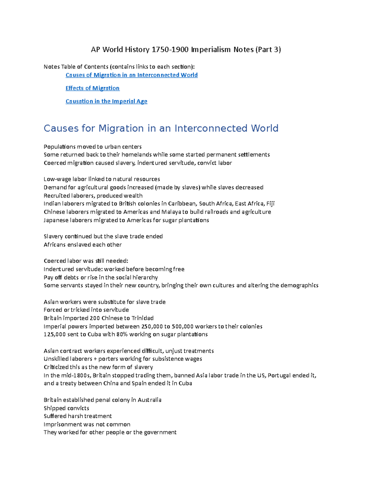 AP World History Notes Migration and Causation - AP World History 1750 ...
