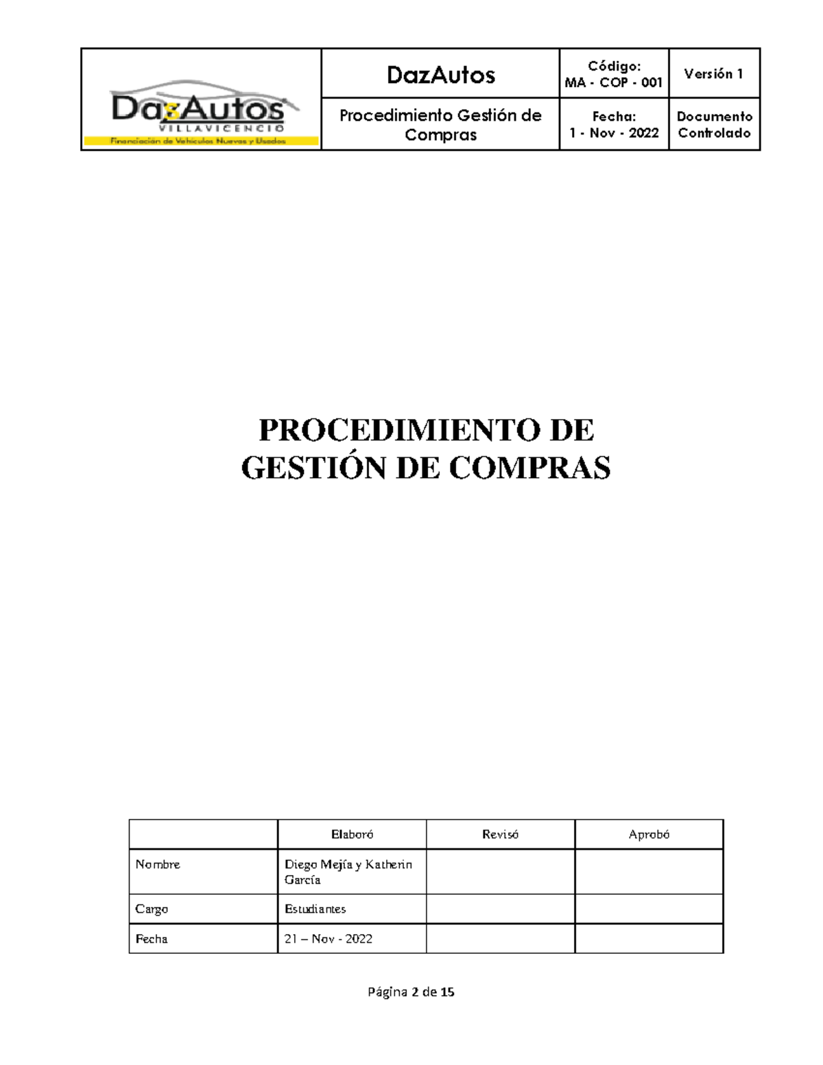 Manual DE Compras - entere - DazAutos MA - COP - 001 Versión 1 ...