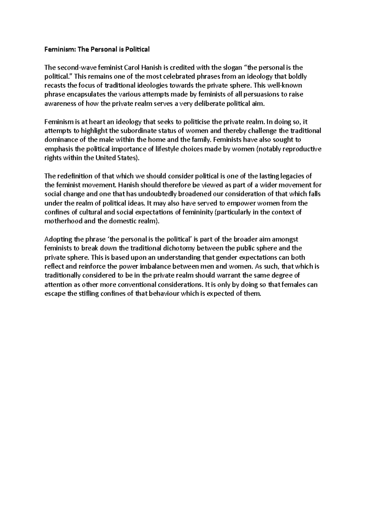 Feminism- The Personal is Political - ” This remains one of the most ...