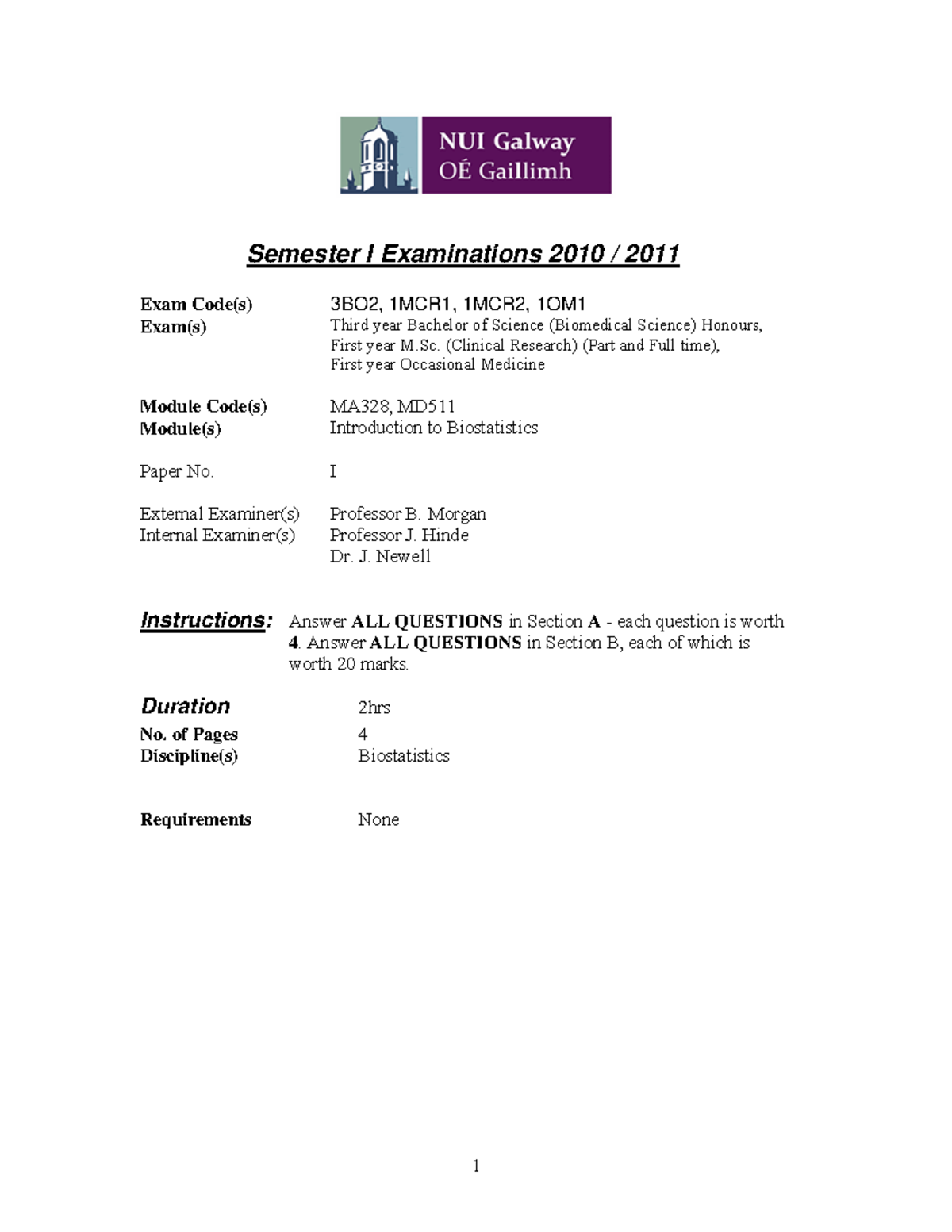 Sample Median Introduction To Biostatistics Exam Semester I