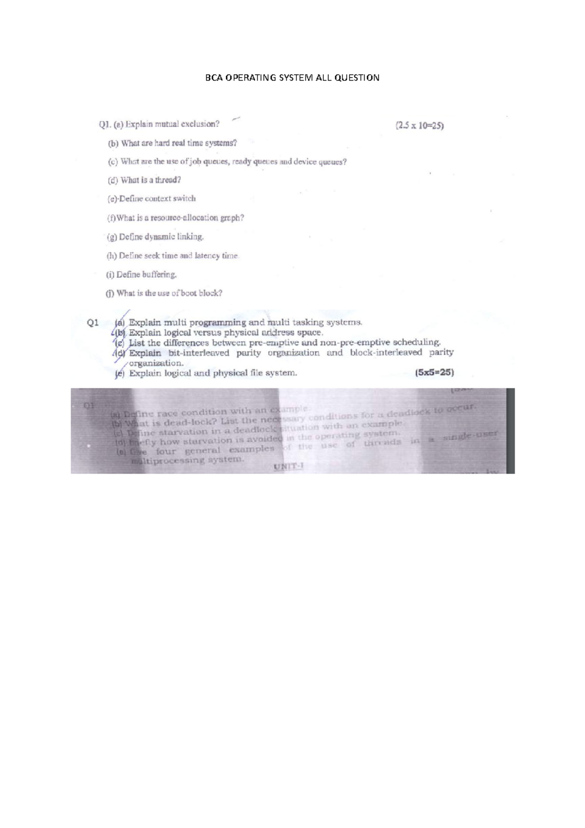 QUESTION PAPER 2012 TO 2018 - BCA OPERATING SYSTEM ALL QUESTION Q1. (a ...