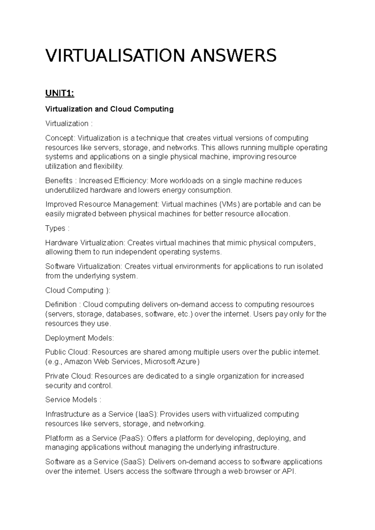 Ccs372 Virtualisation Notes Virtualisation Answers Unit1 Virtualization And Cloud Computing