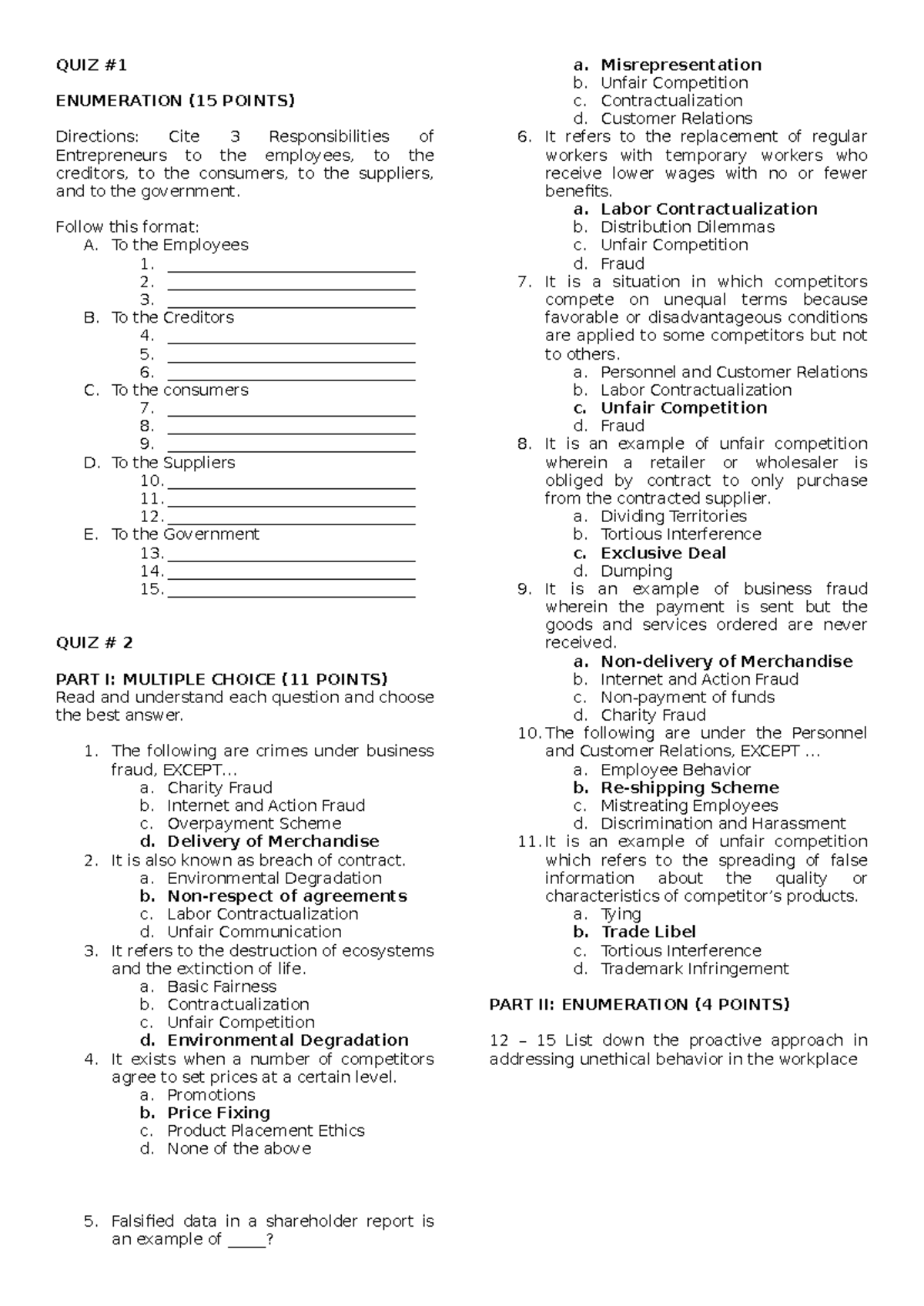 QUIZ 1 and 2 - QUIZ ENUMERATION (15 POINTS) Directions: Cite 3 ...