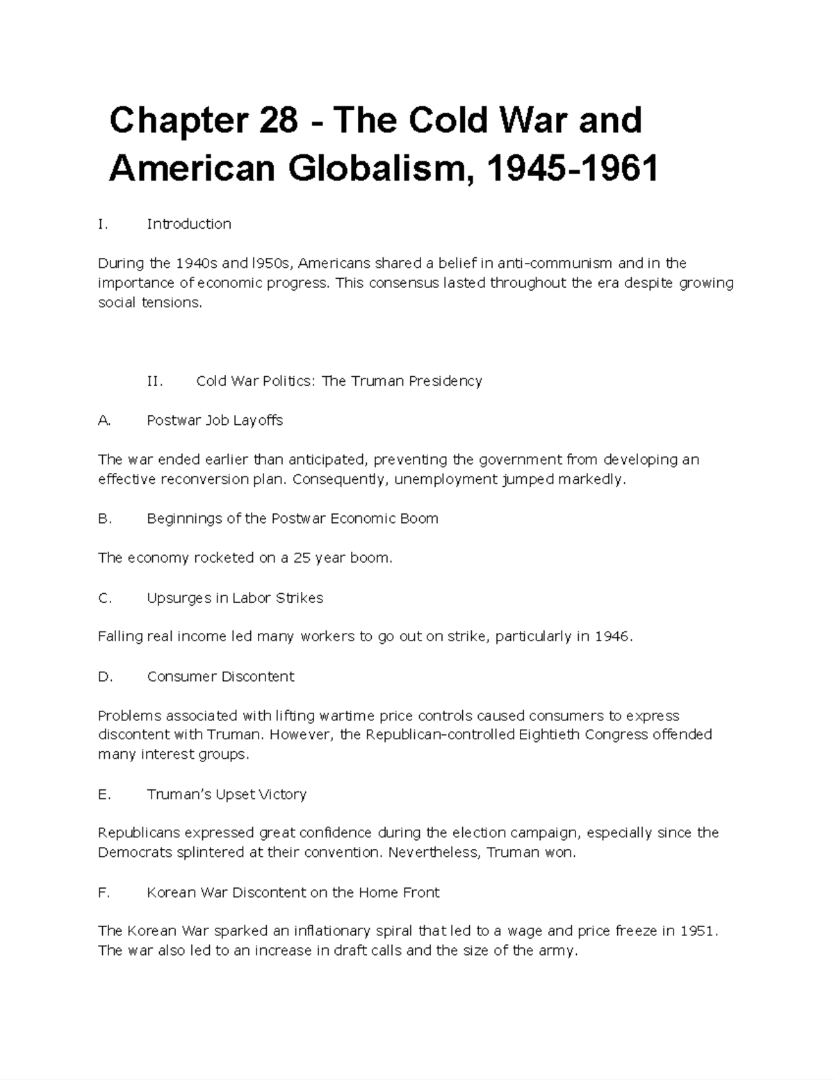 Chapter 28 - The Cold War and American Globalism, 1945-1961 ...