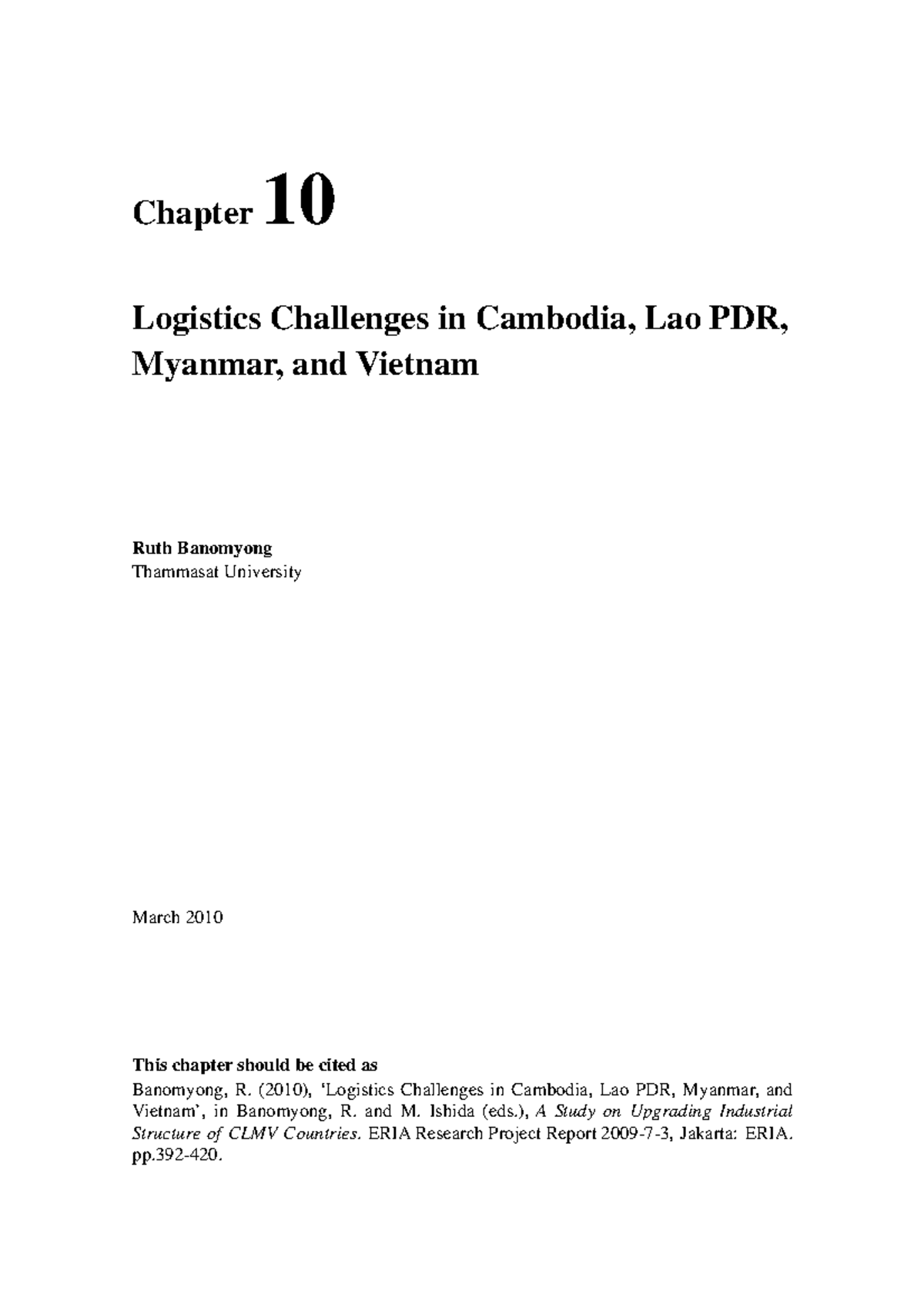 Logistics challenges in clmv chapter 10 - Chapter 10 Logistics ...
