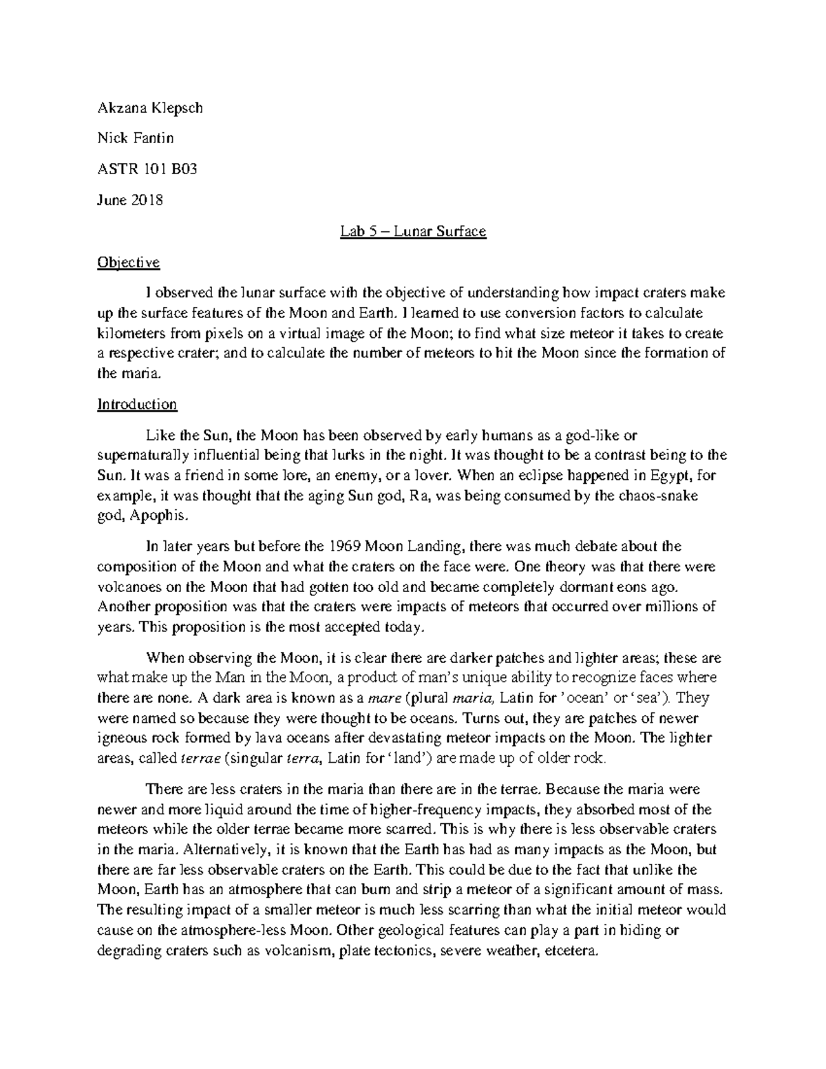 Lunar Surface Impact Craters and Meteor Size Calculation - Studocu