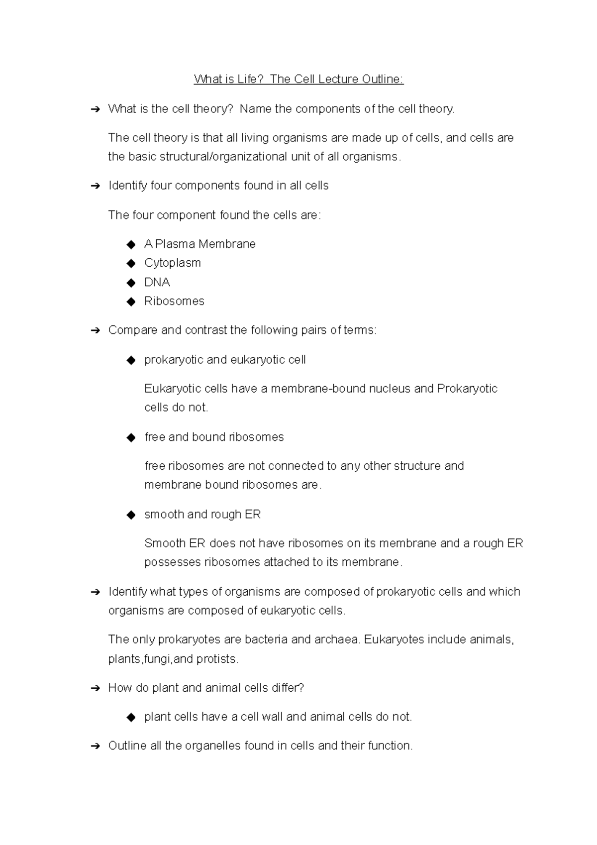The Cell Lecture Outline - The cell theory is that all living organisms ...
