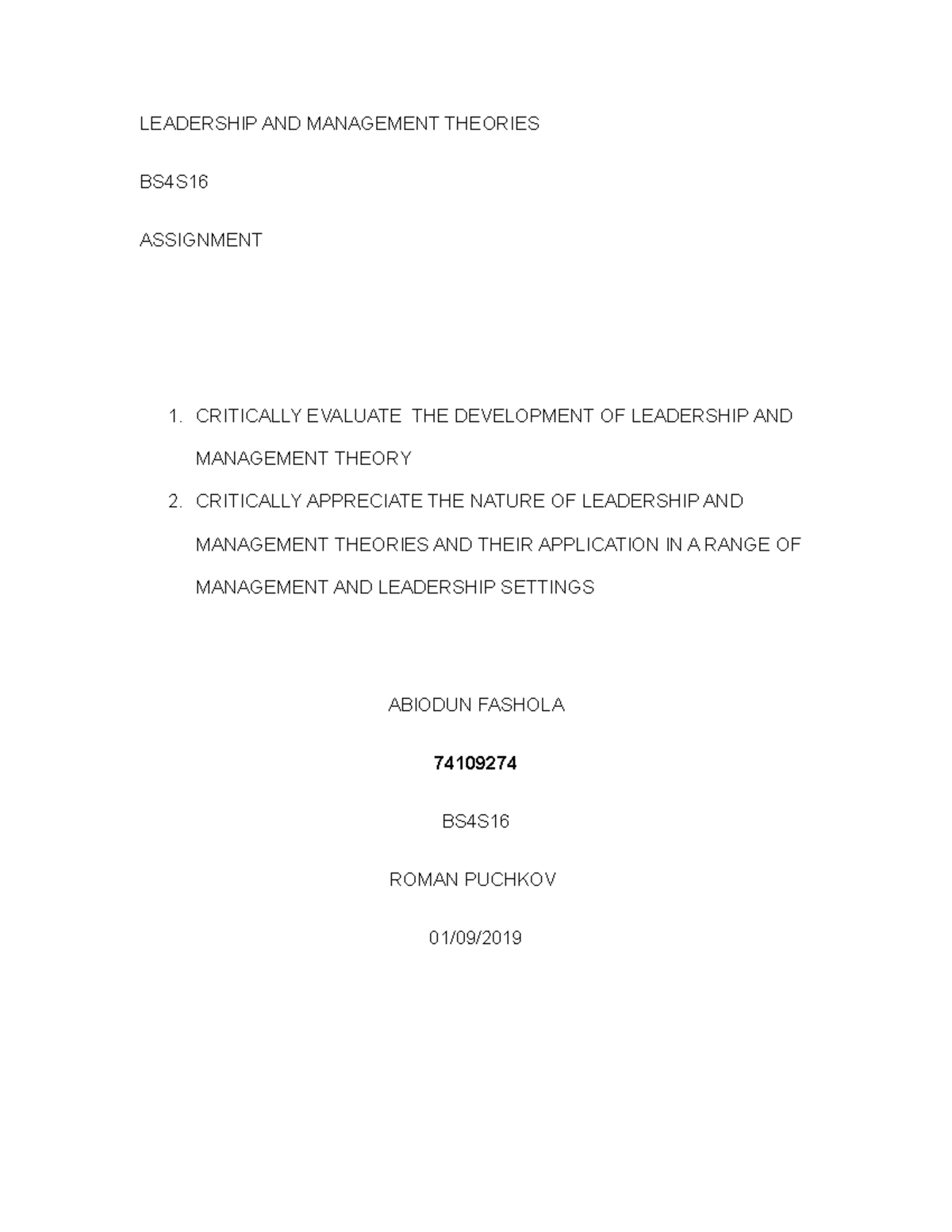 Leadership AND Management Theories - LEADERSHIP AND MANAGEMENT THEORIES ...