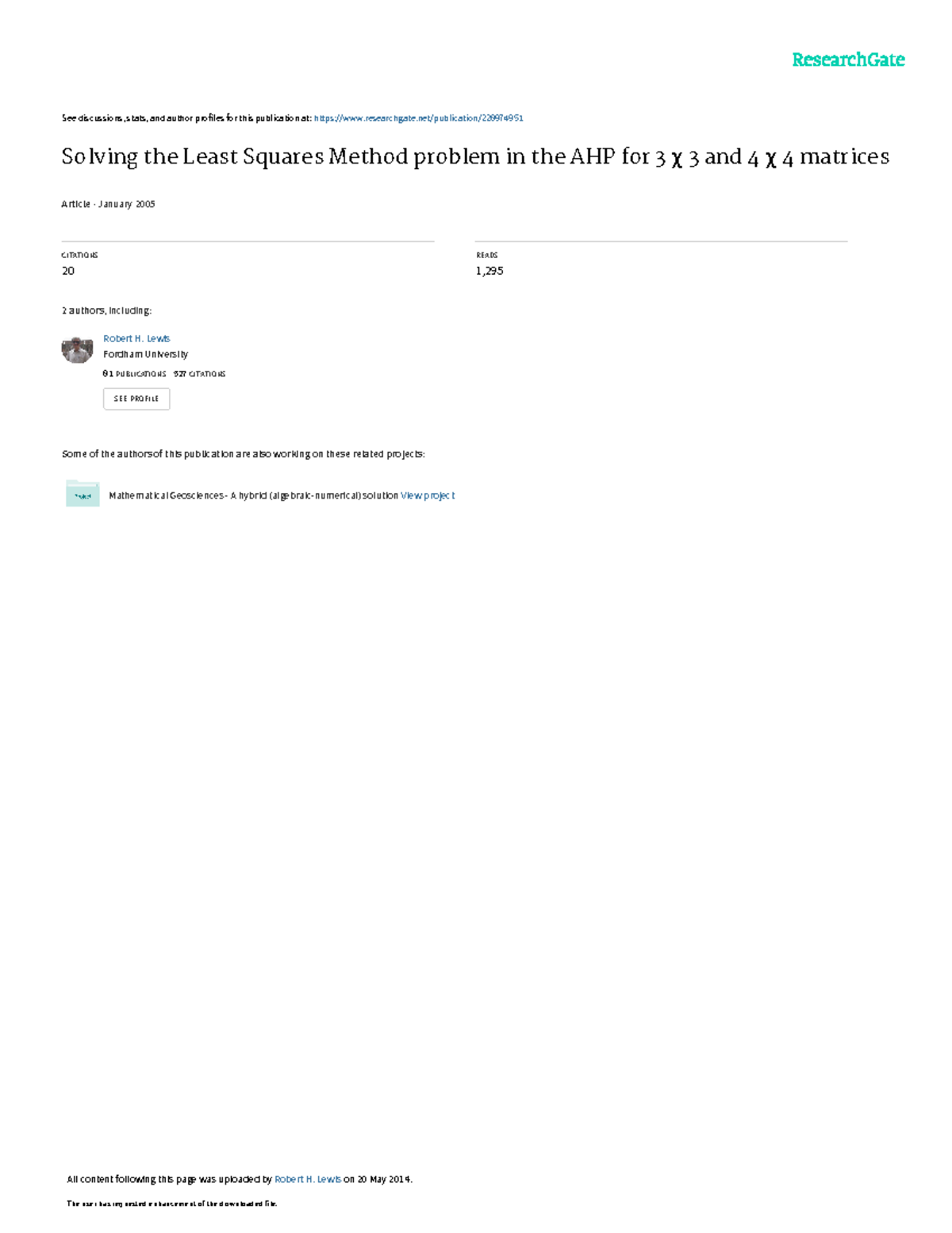 Solving the Least Squares Method problem in the AH - See discussions, stats, and author profiles ...