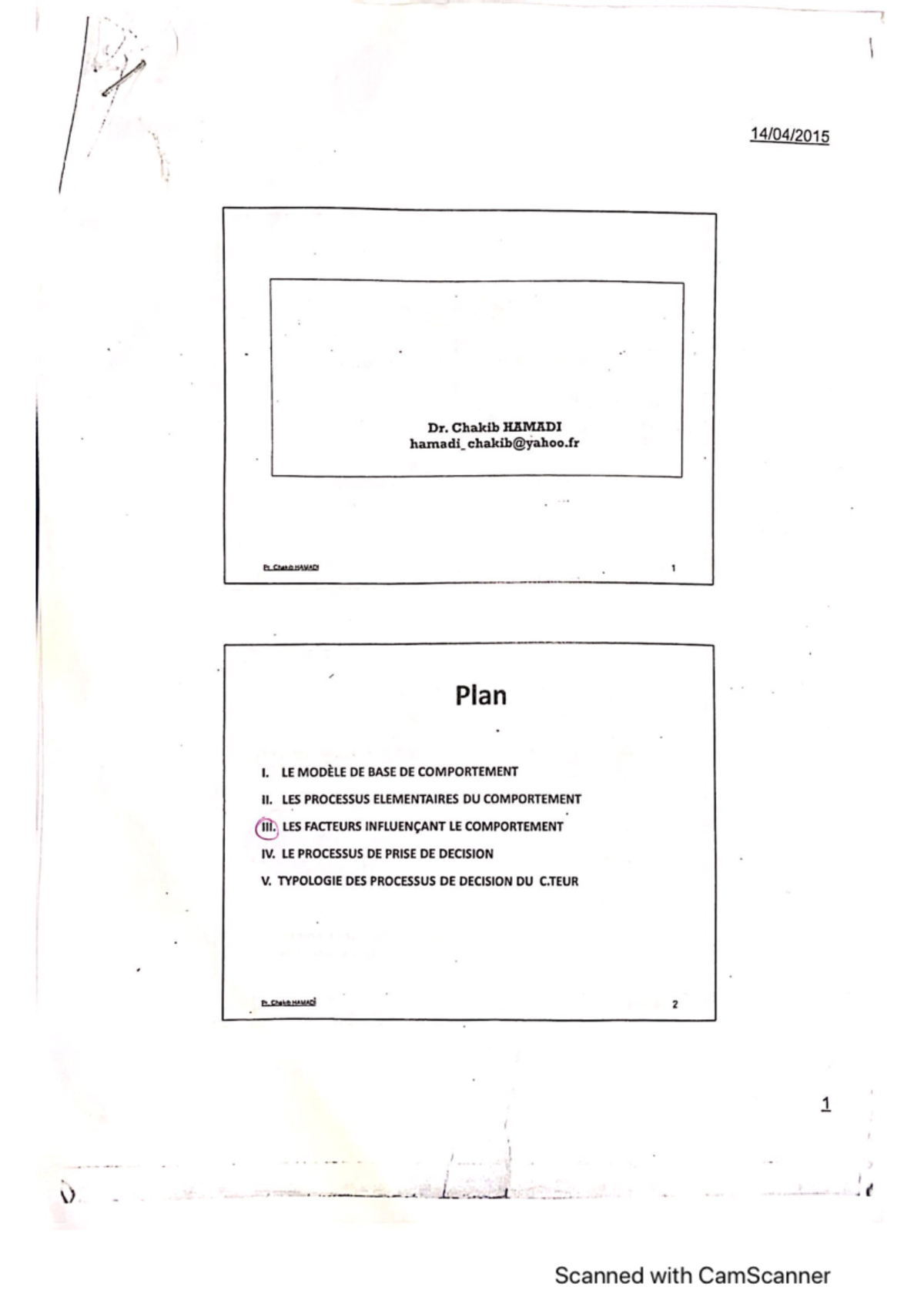 CDC polycopié - cours - Dr. Chakib HAMADI Pr 1 Plan I. LE MODÈLE DE ...