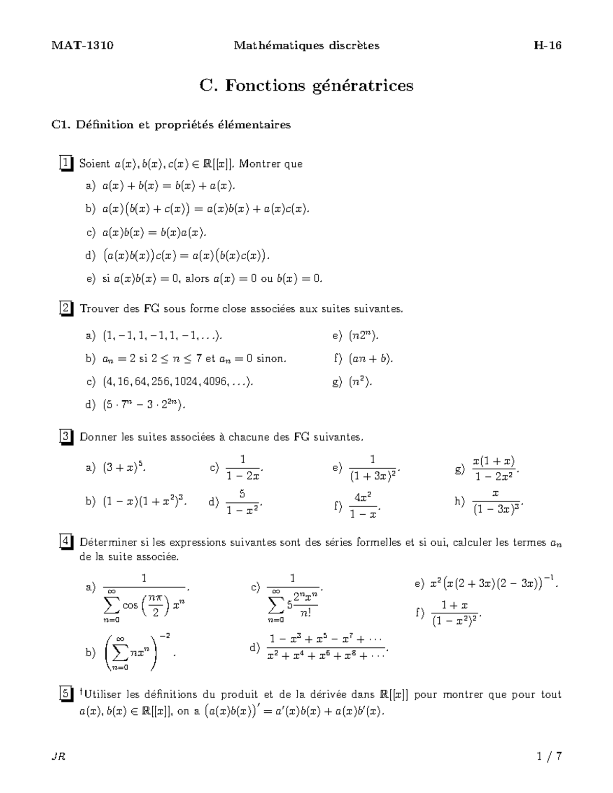 3. Exercices Fonctions génératrices - C. Fonctions g ́en ́eratrices C1 ...