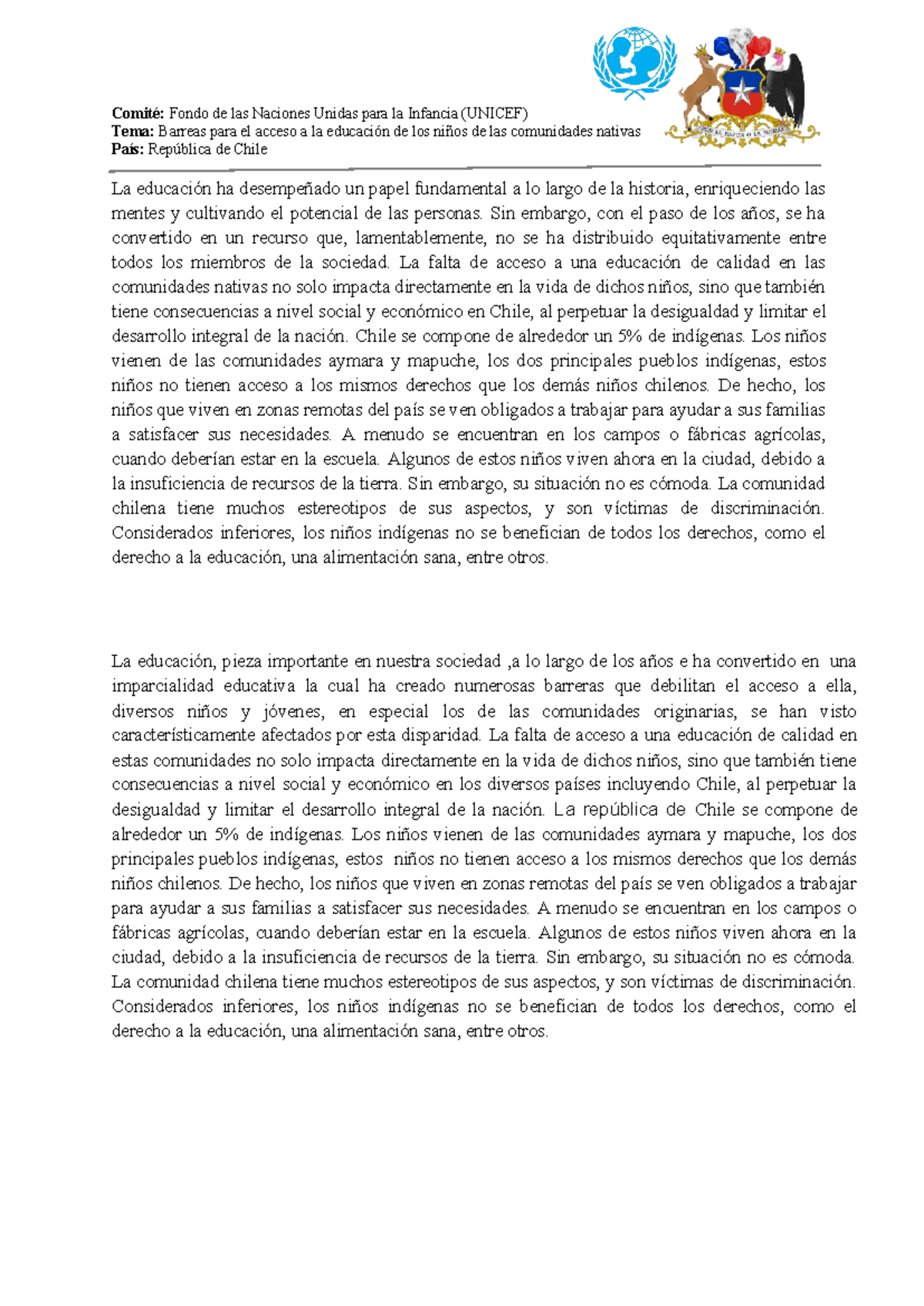 Documento chile - hoklip olo ness - Comité: Fondo de las Naciones ...