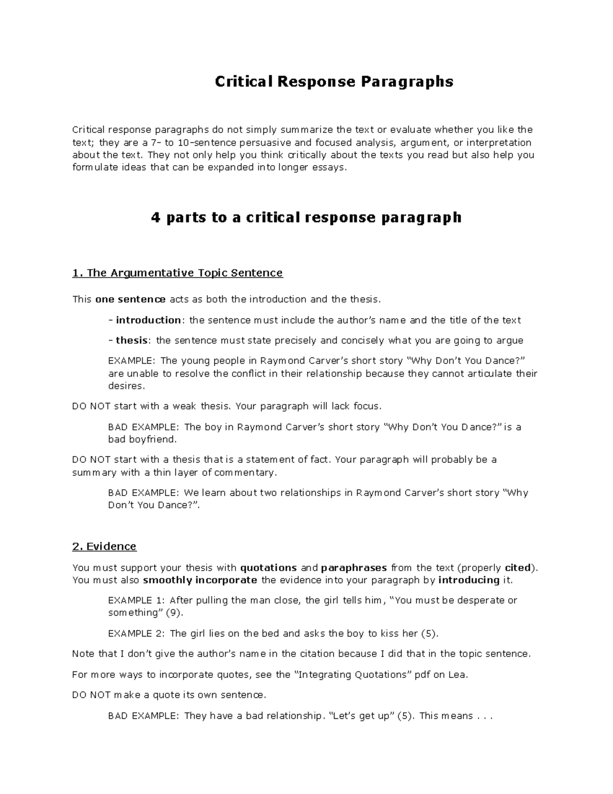 Critical response paragraphs Feb2024 - Critical Response Paragraphs ...